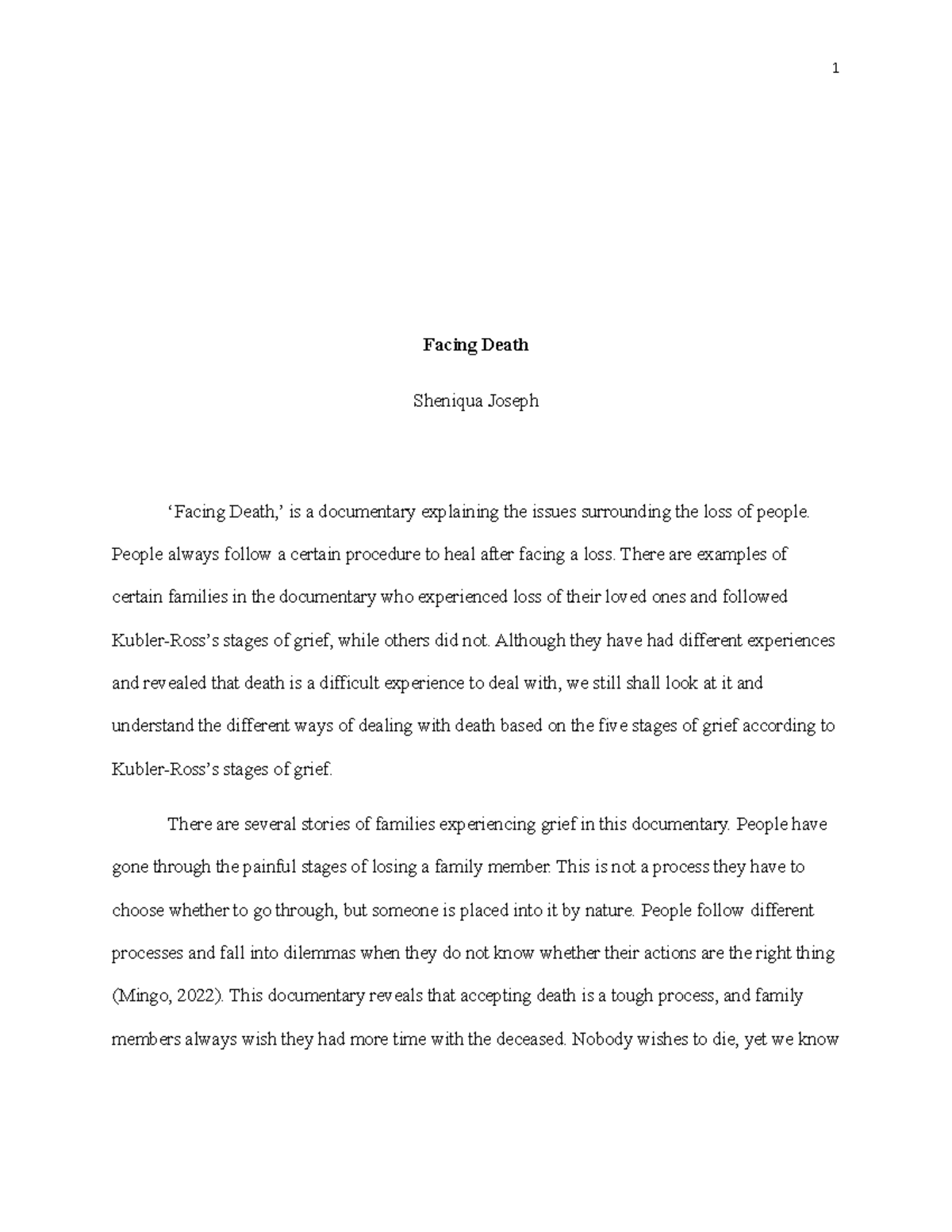 Facing Death - 1 Facing Death Sheniqua Joseph ‘Facing Death,’ is a ...