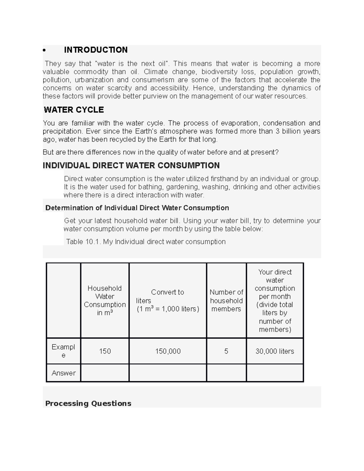 Water cycle - Lecture notes 9 - INTRODUCTION They say that “water is ...