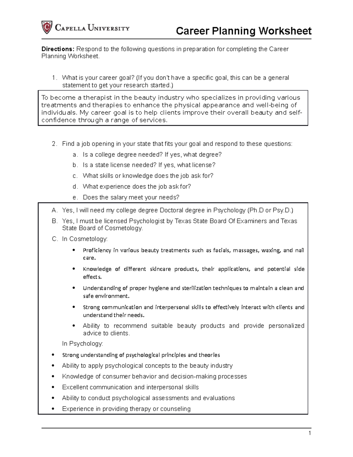 Cf career planning worksheet kg - Directions: Respond to the following ...