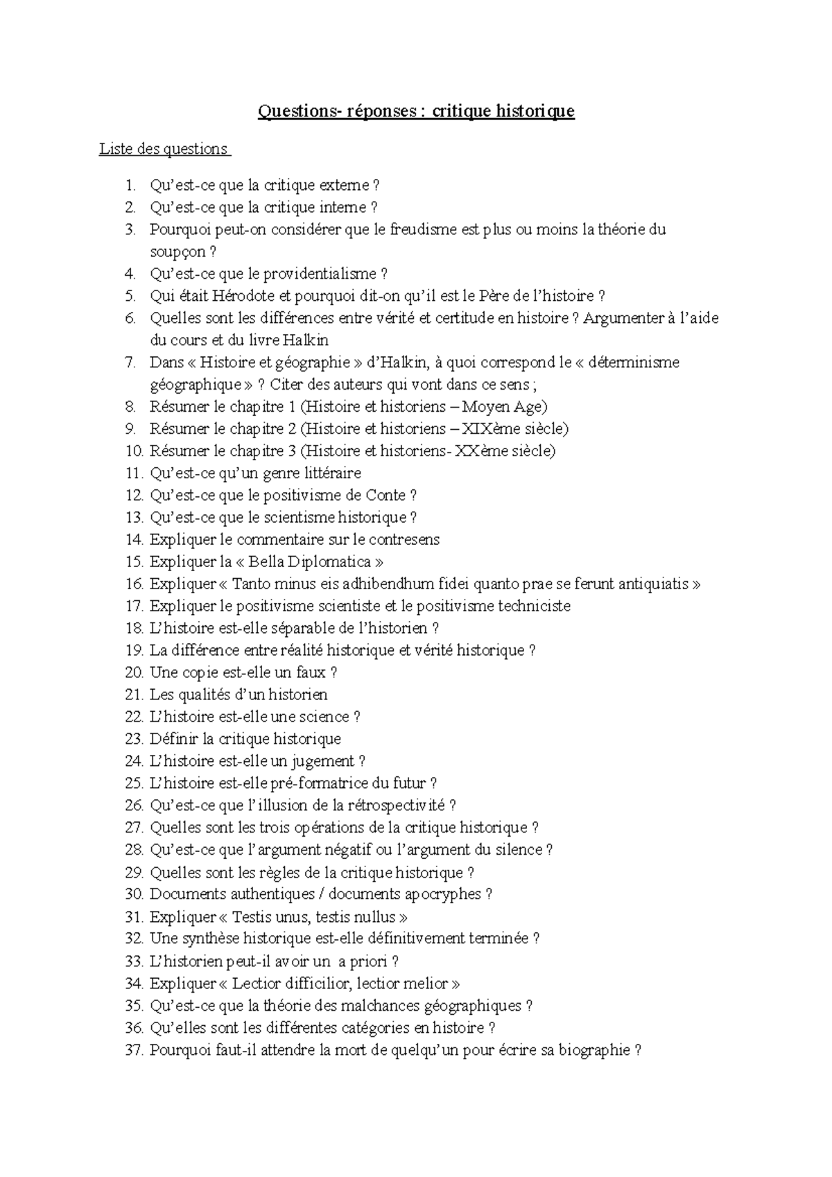 Questions-réponses critique historique - Questions- réponses : critique ...