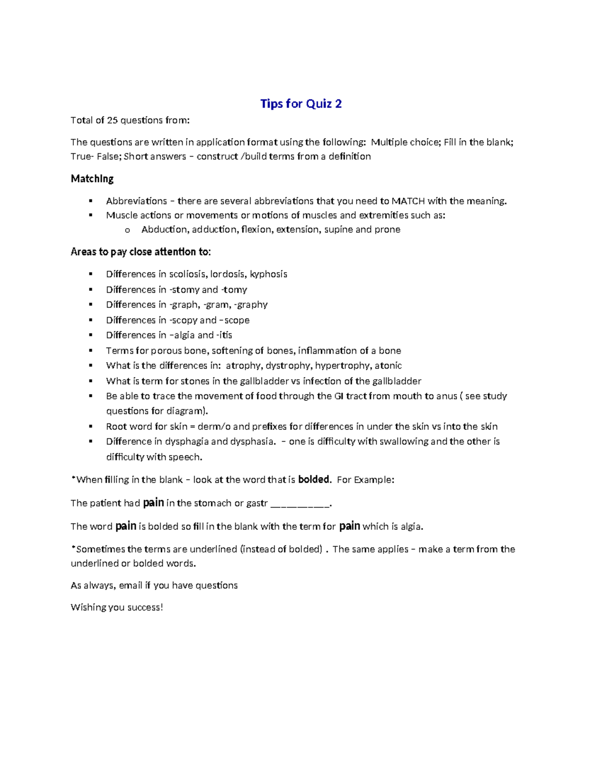 Tips for Quiz 2 - test prep - Tips for Quiz 2 Total of 25 questions ...