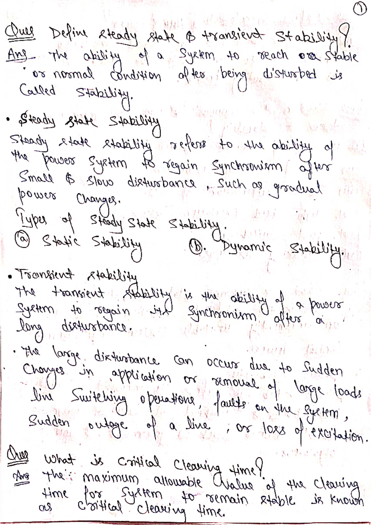 Ps 2 - 1 Ques Define steady state transient Stability Ans The ability ...