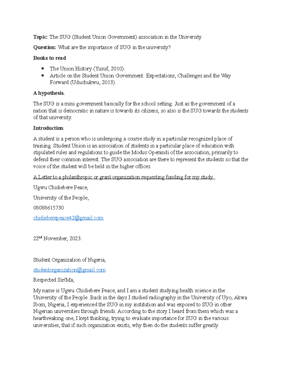 Sociology 1 - Topic: The SUG (Student Union Government) association in ...