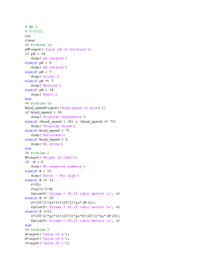 ENGR 102 HW7 - HW 7 Todd - % 7/26/ % Homework 7 clc clear %% Problem 1 count=0; x=randi(50); if ...