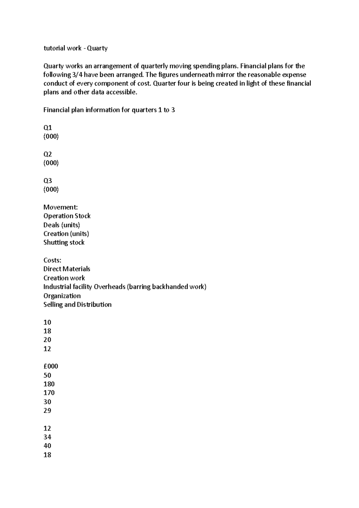 Tutorial work - notes - tutorial work - Quarty Quarty works an ...