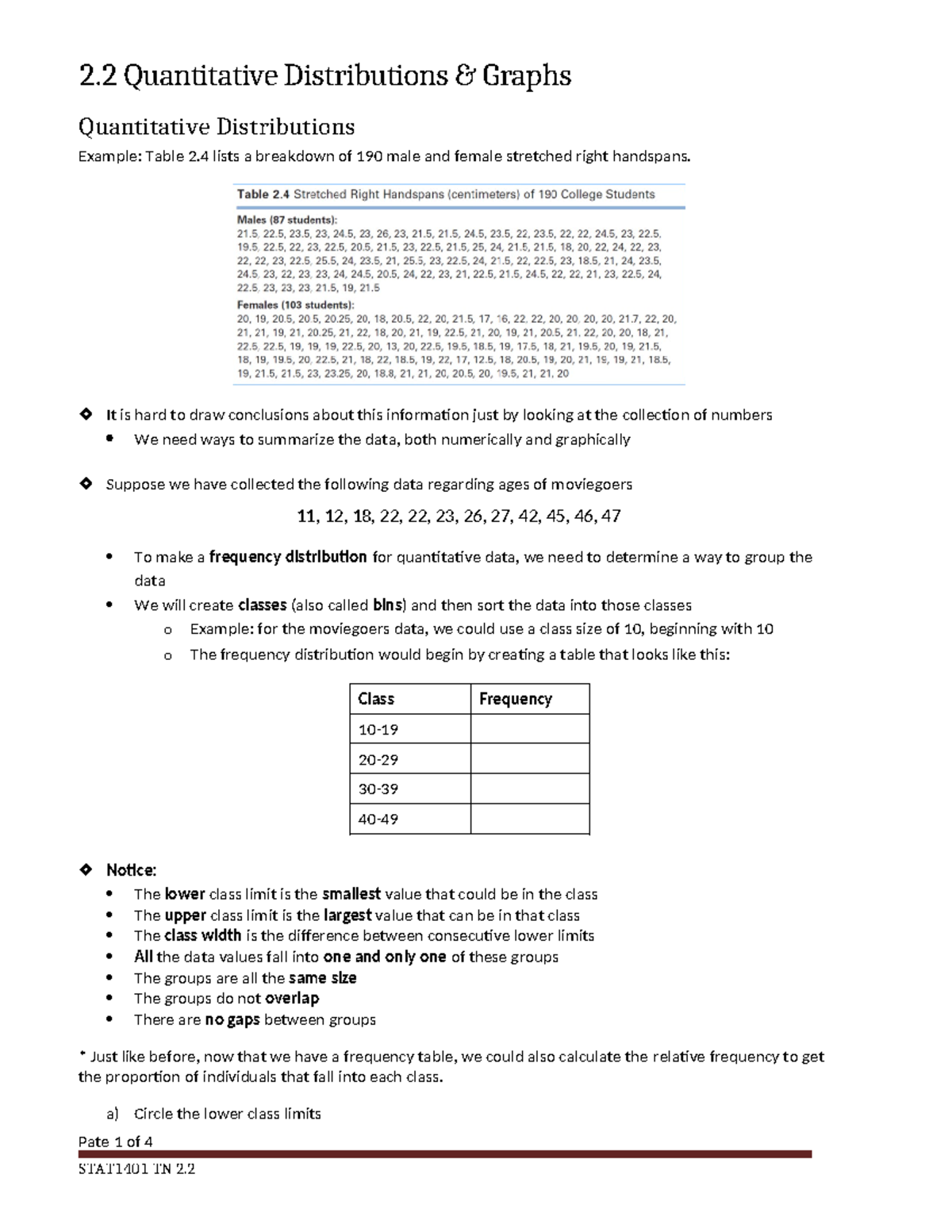 TN 2.2 Histograms Spring 2023 - 2 Quantitative Distributions & Graphs ...