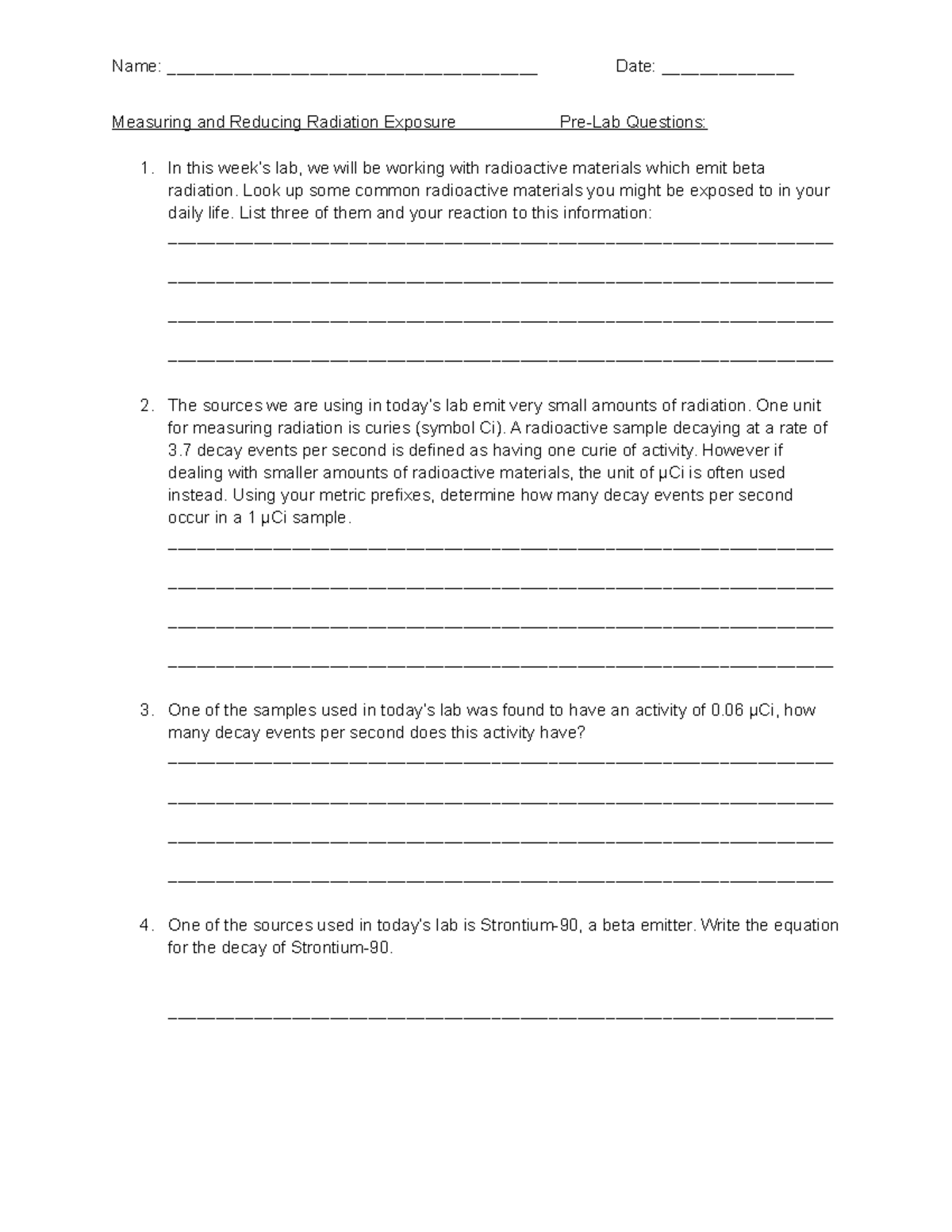 Experiment 1 - Responses - Measuring and Reducing Radiation - Measuring ...