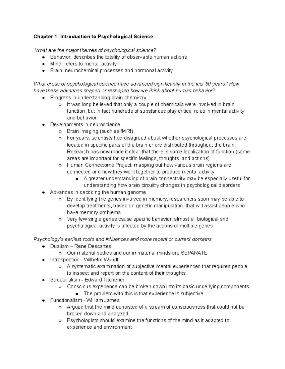 PSY 202 Midterm 1 Study Guide - Chapter 1: Introduction to Psychological Science What are the ...
