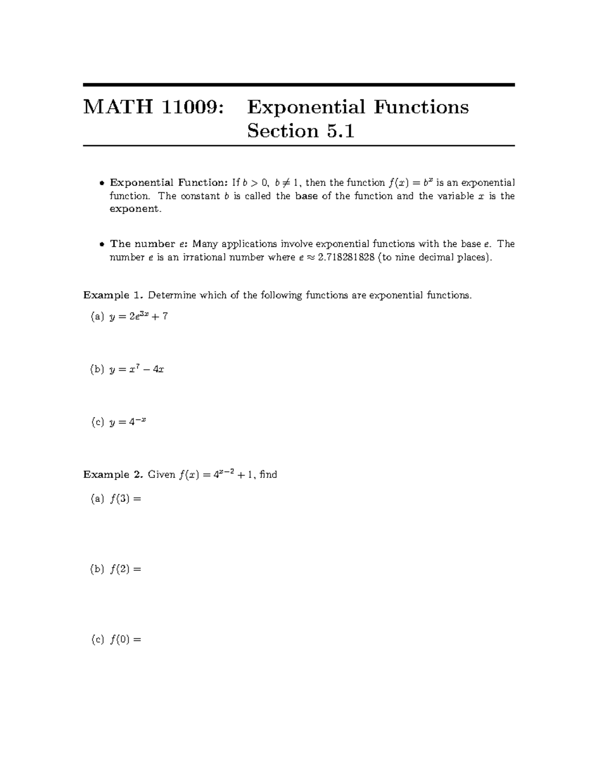 Exponential functions - Section 5. Exponential Function:Ifb > 0 , b 6 ...