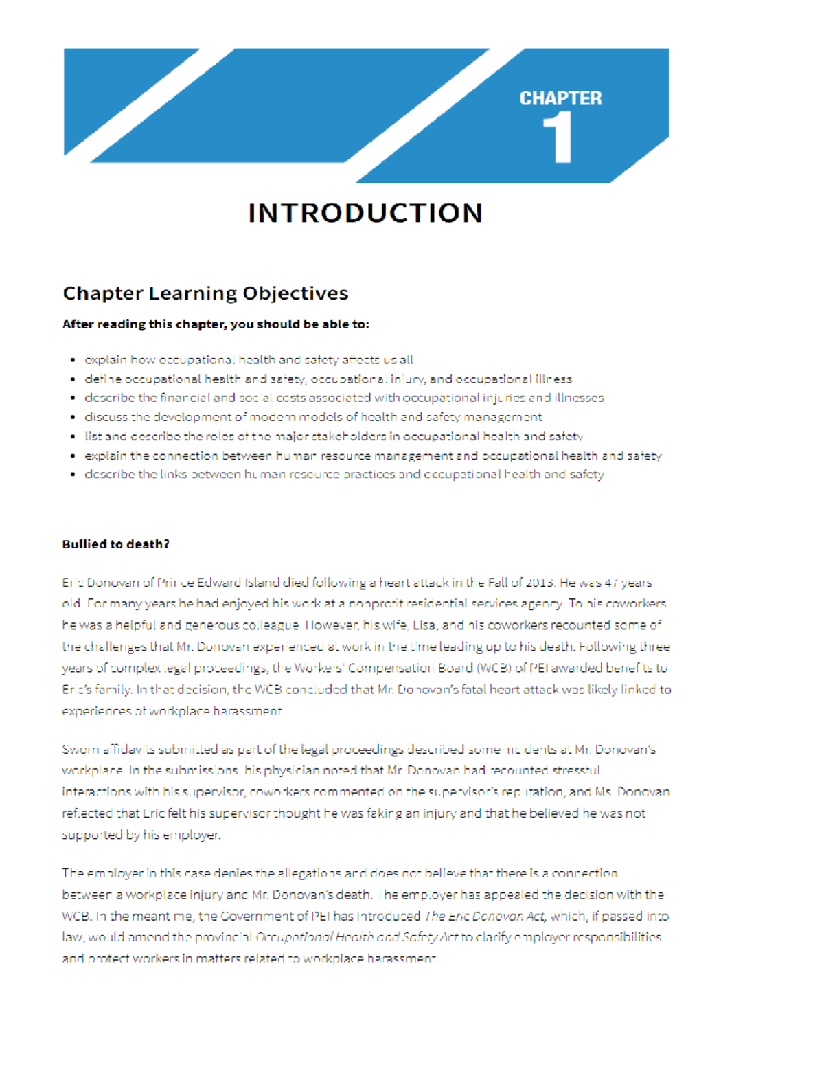 OHS Chapter 1 - Occupational Health and Safety Book - BUSN 3353 - Studocu