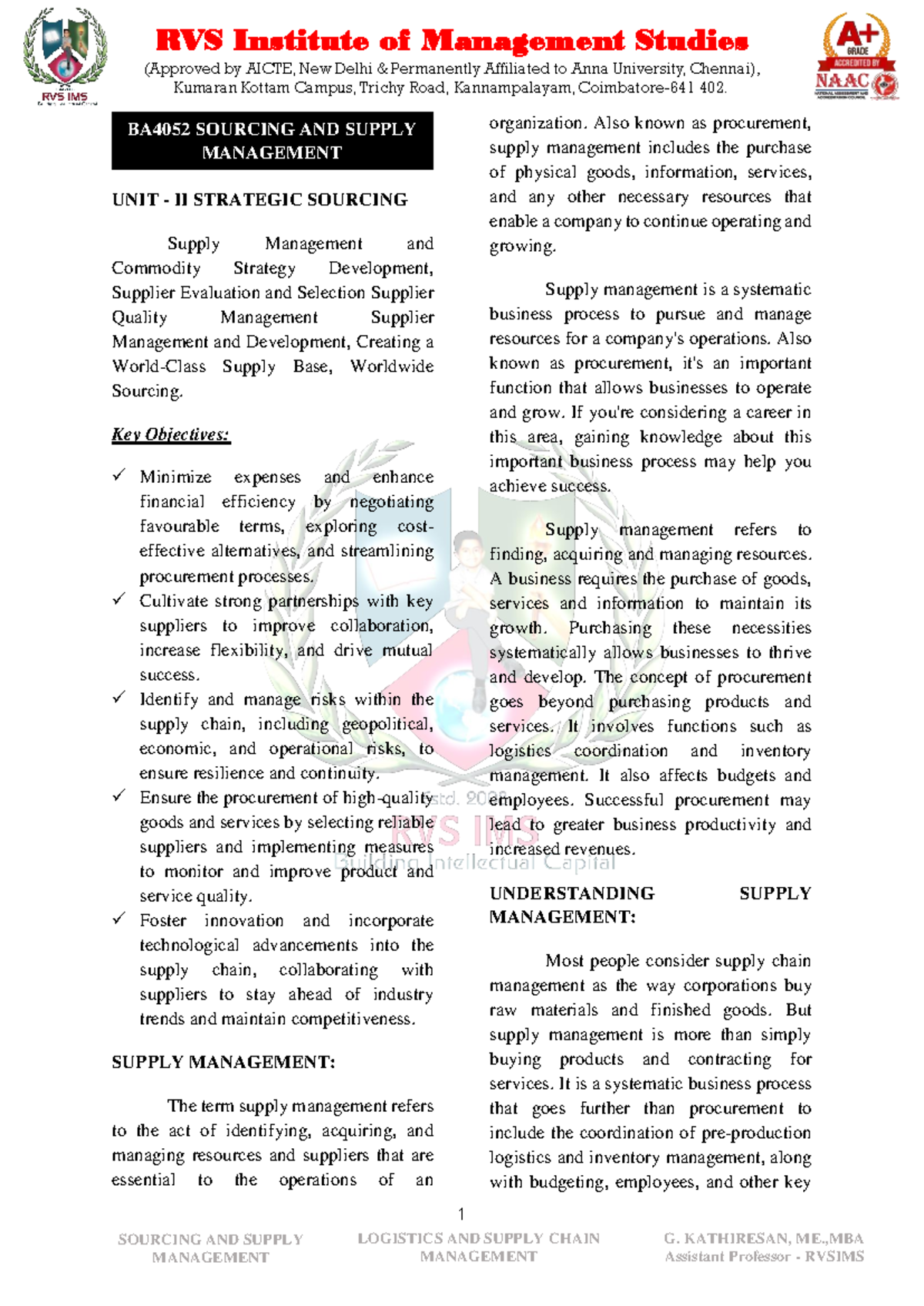 SSM BOOK U2 - SOURCING SUPPLY MANAGEMENT - 1 (Approved by AICTE, New ...