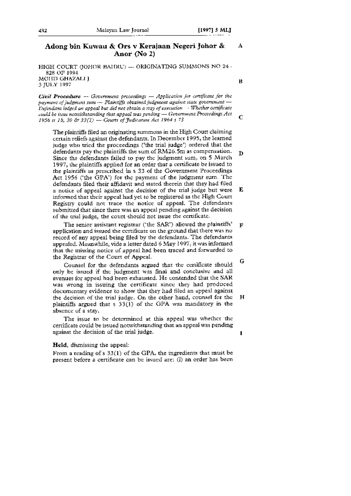 Adong BIN Kuwau & ORS v Kerajaan Negeri Johor & ANOR (NO 2) - Civil ...