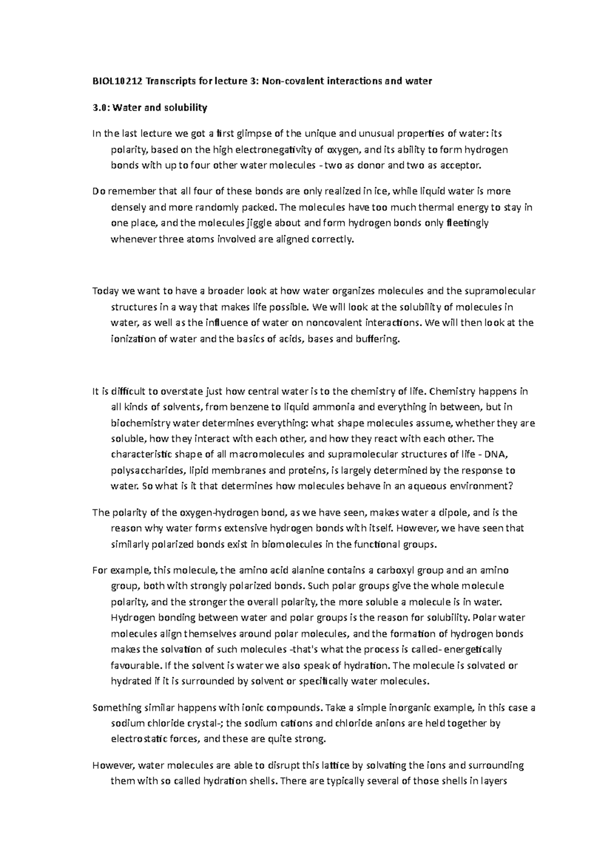 Transcript 03 all - lec 3 notes - BIOL10212 Transcripts for lecture 3 ...