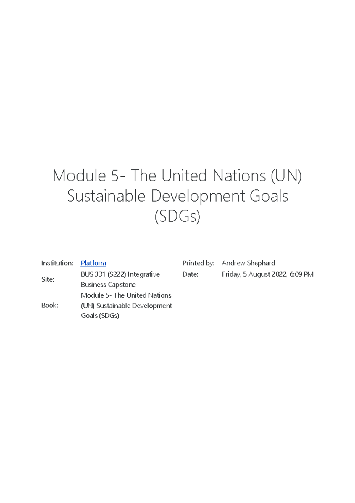 Module 5- The United Nations (UN) Sustainable Development Goals (SDGs ...
