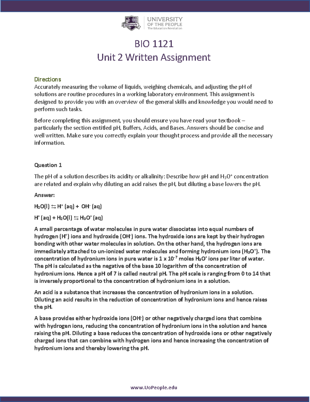 Bio 1121 Unit 2 Written Assignment Bio 1121 Unit 2 Written Assignment Directions Accurately