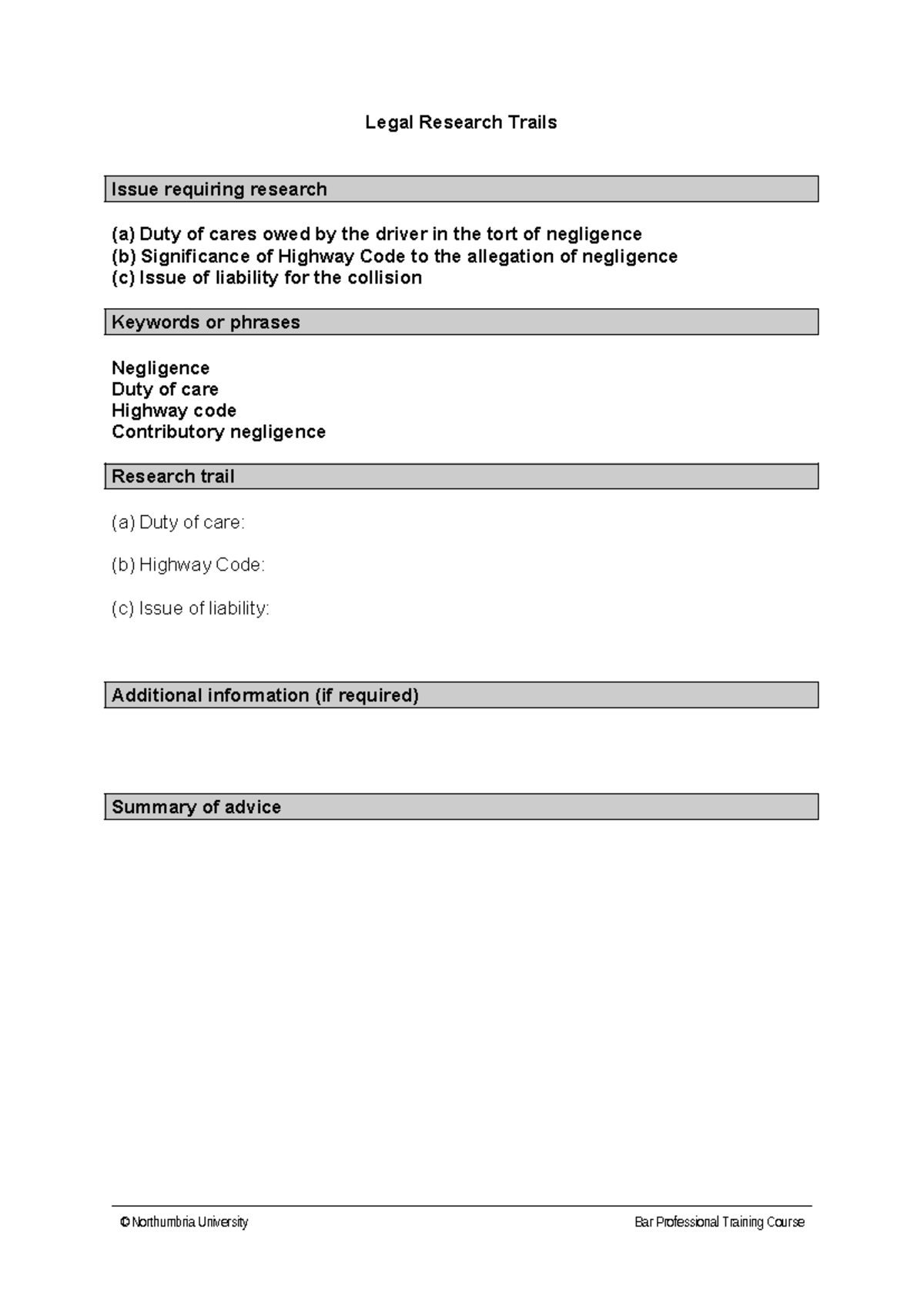 Practical Legal Research Template - Legal Research Trails Issue ...