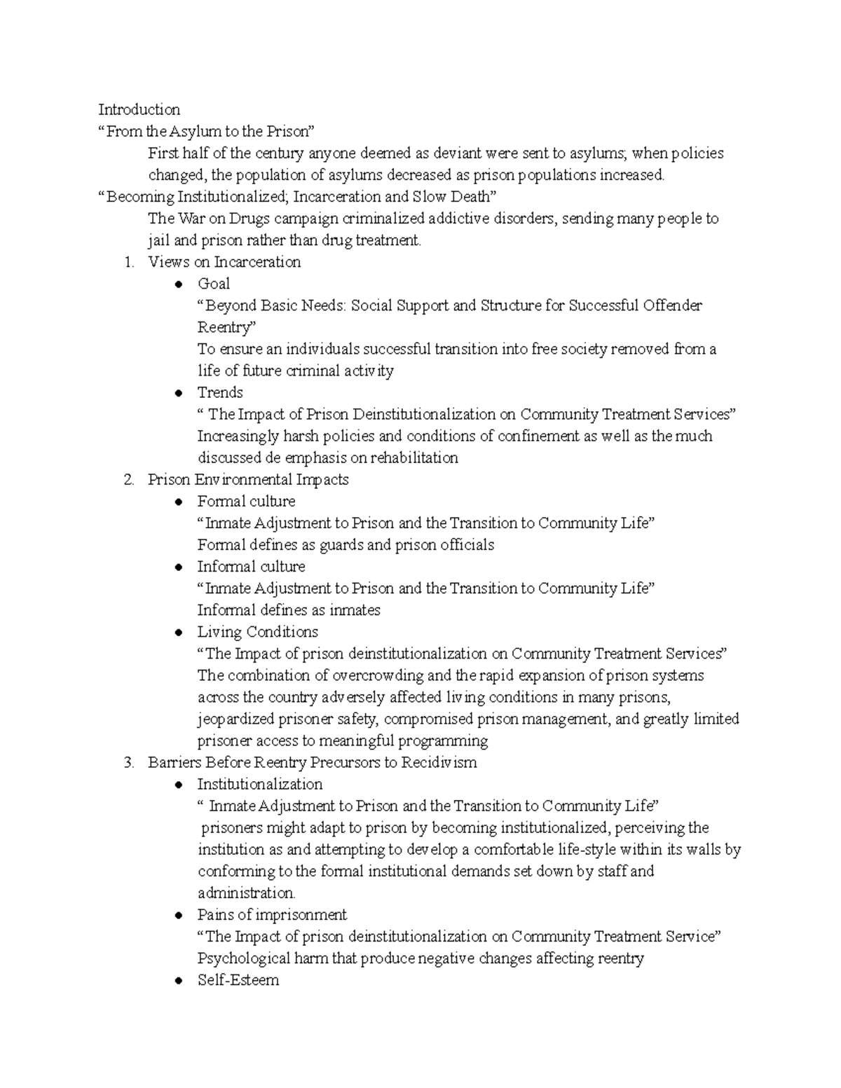Outline for term paper - Introduction “From the Asylum to the Prison ...