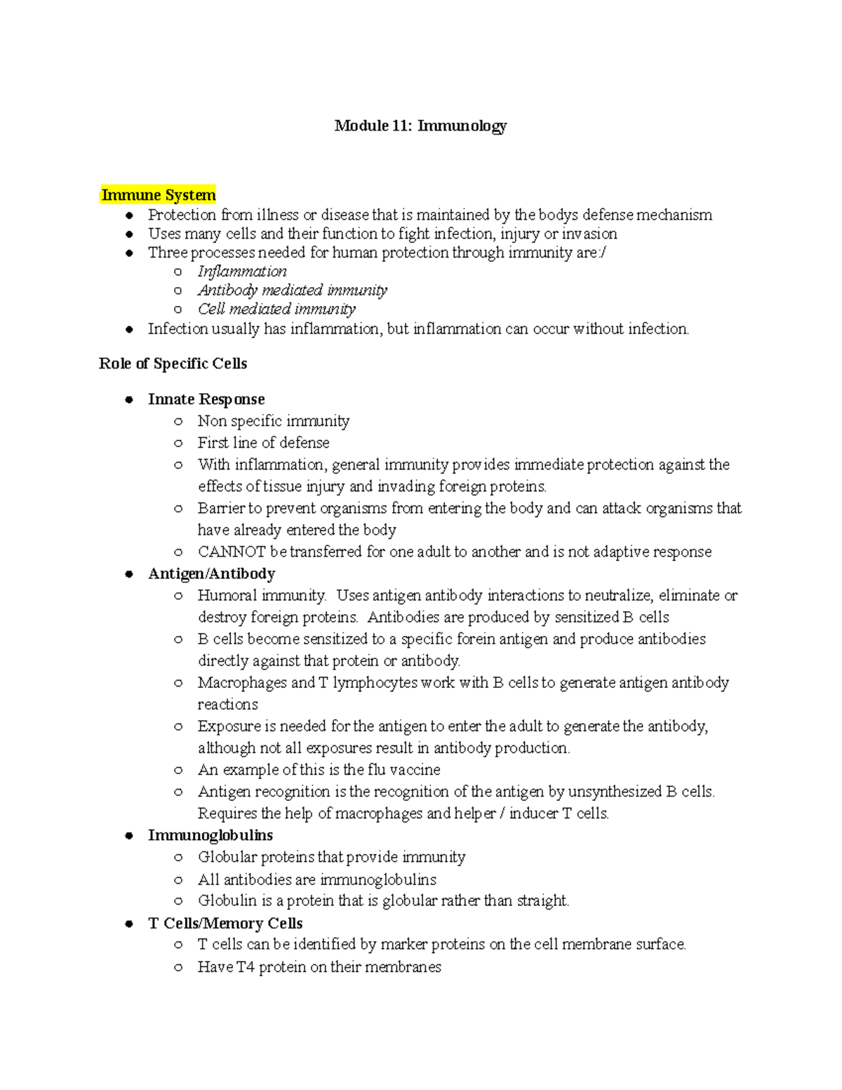 Block 5 Immunology information - Module 11: Immunology Immune System ...