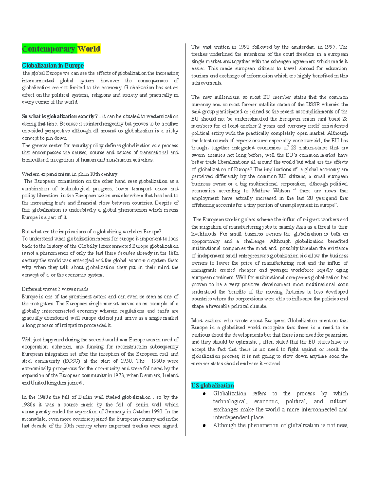 CW Notes Finals - contemporary world - Contemporary World Globalization ...
