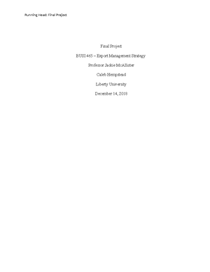 Final Project Outline - Export Marketing Plan Outline Table of Contents ...