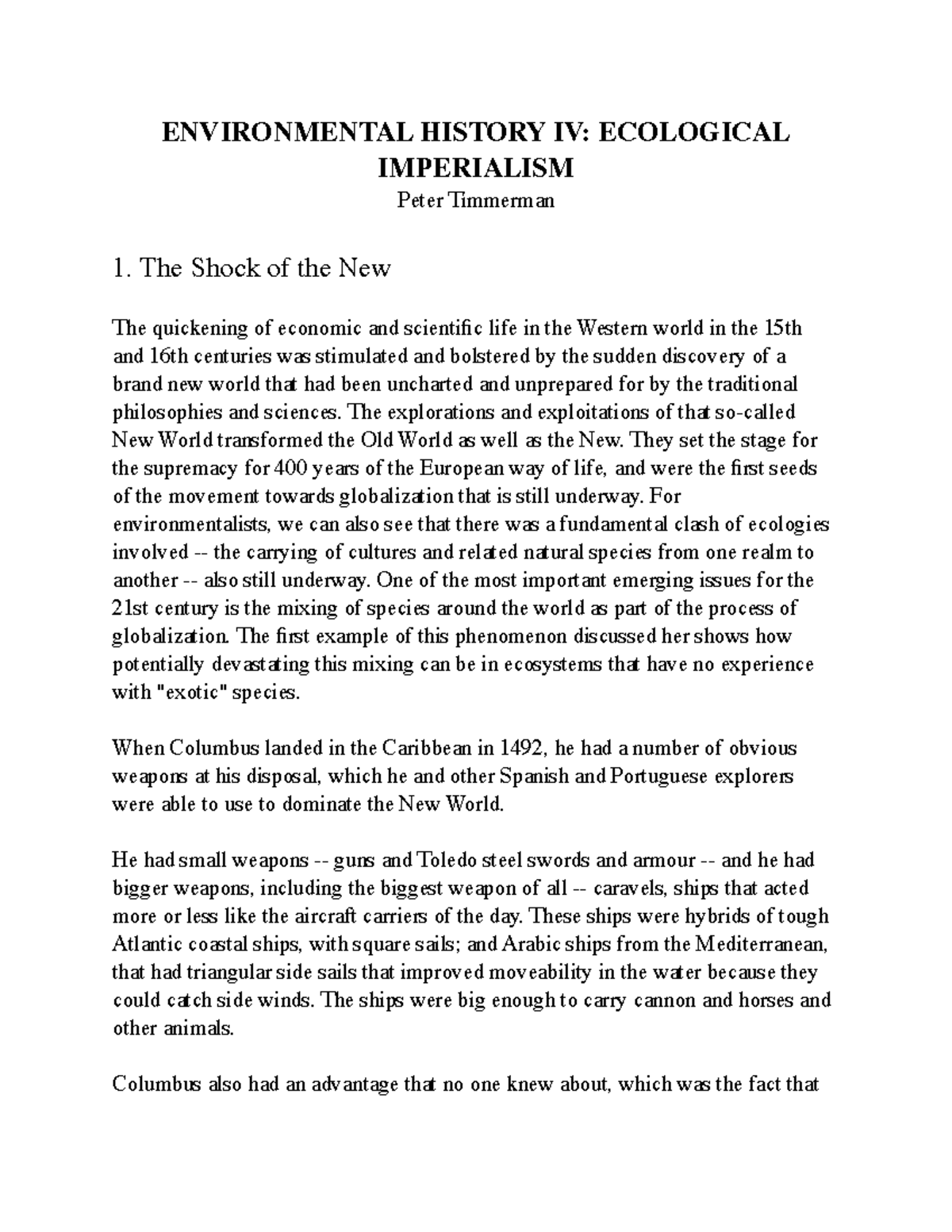 Ecological imperialism environmental science - ENVIRONMENTAL HISTORY IV ...