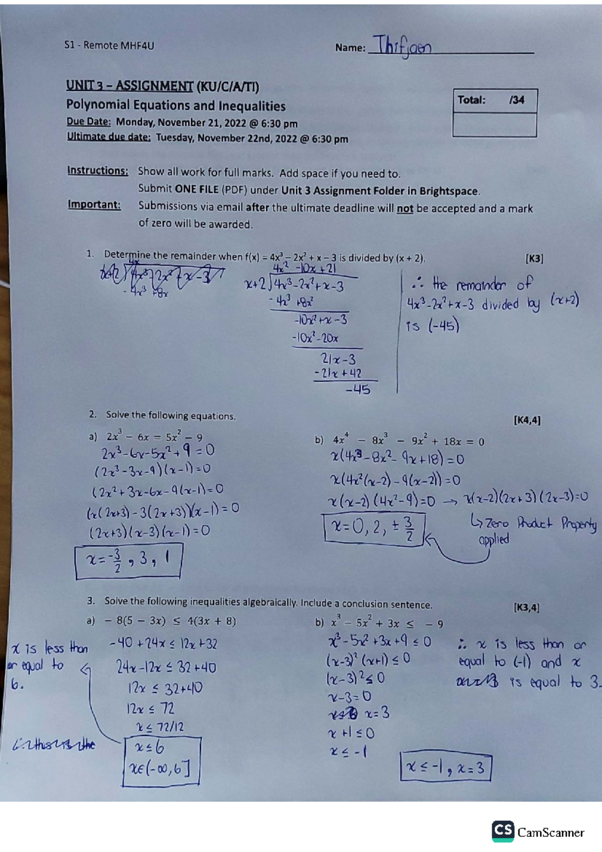 Answers Unit 3 Assignment - CamScanner CamScanner - Studocu