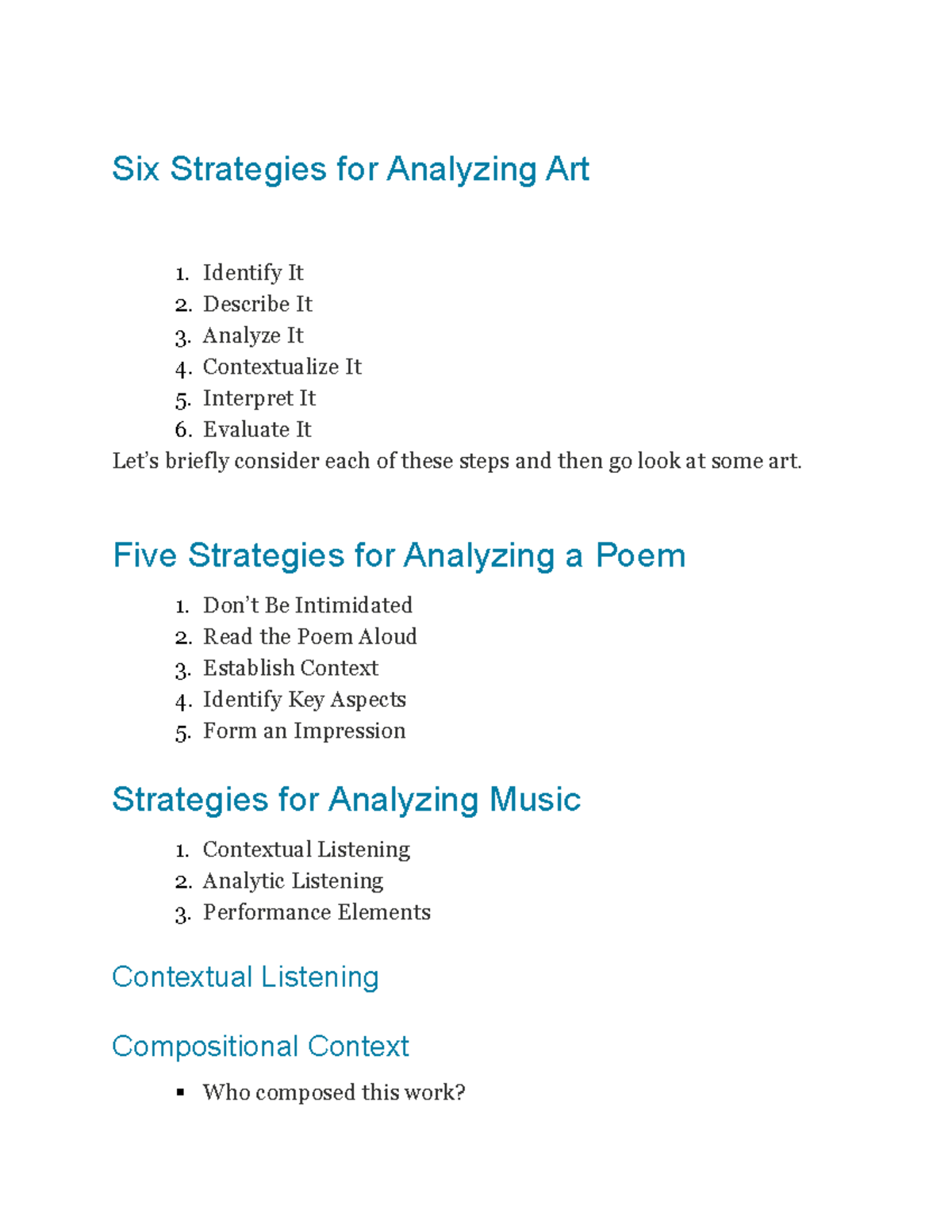 Six Strategies for Analyzing Art, literature, and Music - Six ...