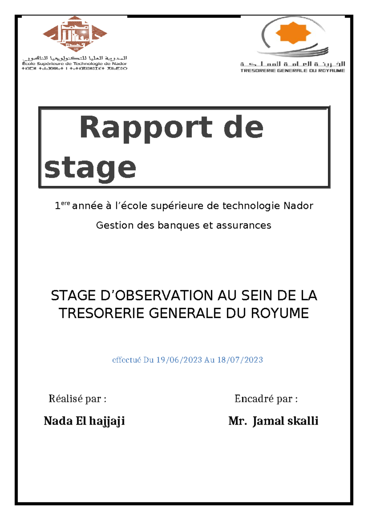 Rapport de stage - Rapport de stage 1 ere année à l’école supérieure de ...