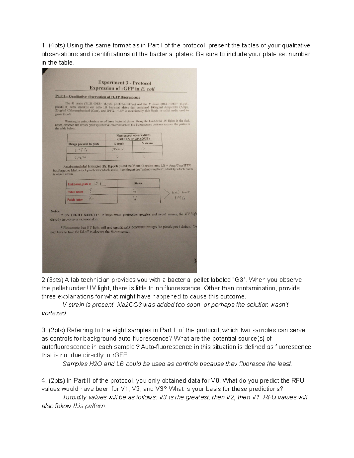 Biochem Lab Experiment 3 Report - (4pts) Using the same format as in ...