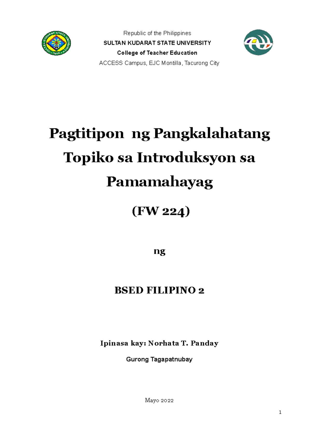 Pamamahayag-Compilation - Republic of the Philippines SULTAN KUDARAT ...