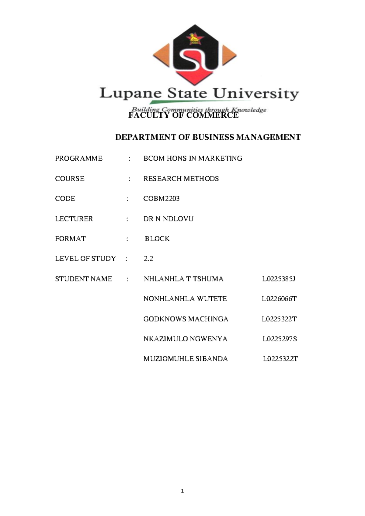 Research assignment - FACULTY OF COMMERCE DEPARTMENT OF BUSINESS ...