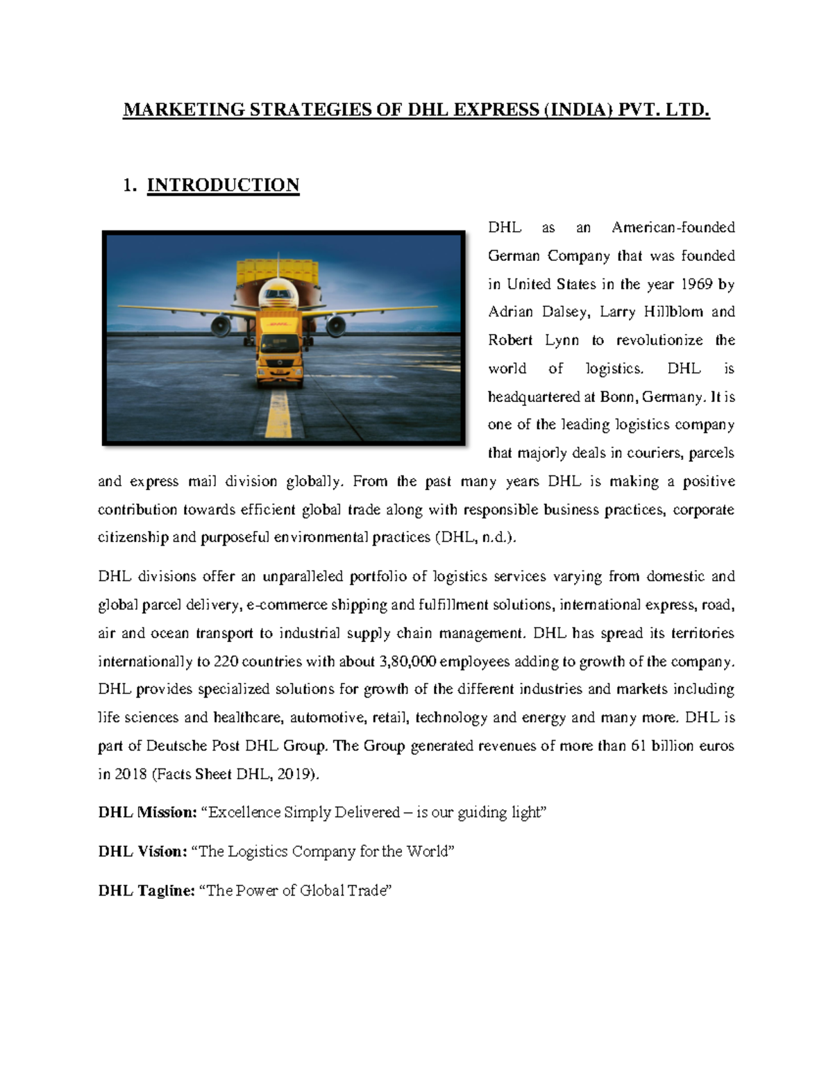 Toaz - MARKETING STRATEGIES OF DHL EXPRESS (INDIA) PVT. LTD. 1 ...