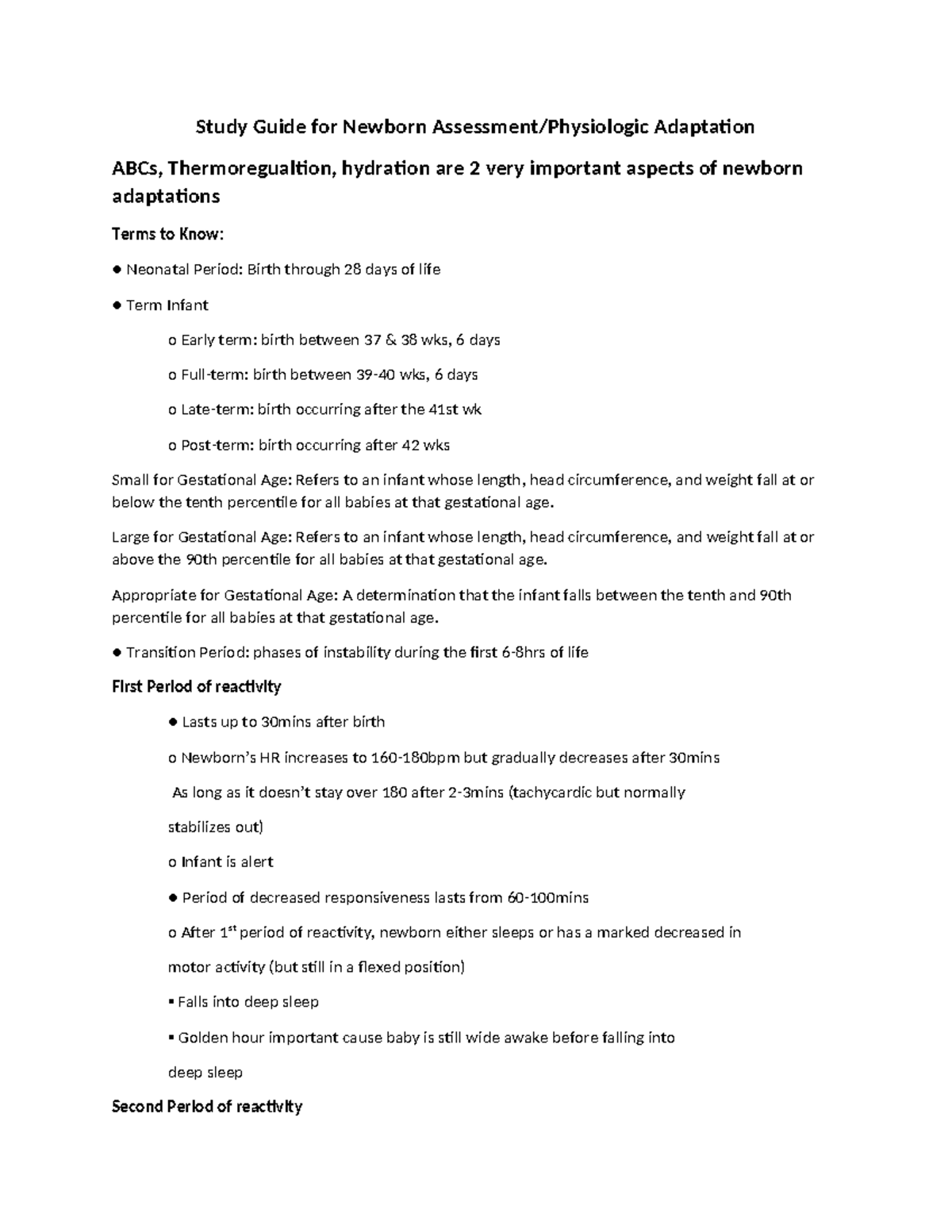 Study Guide for Newborn Assessment-1 - Study Guide for Newborn ...