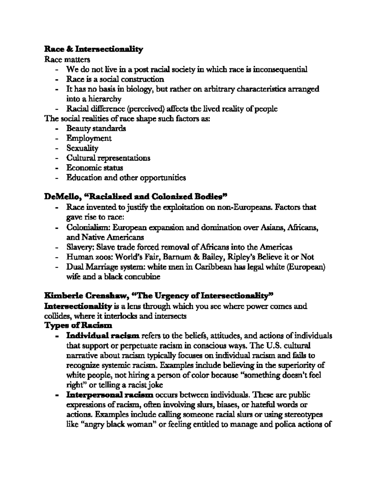WGST Race and intersectionality notes - WGST U101 - Studocu