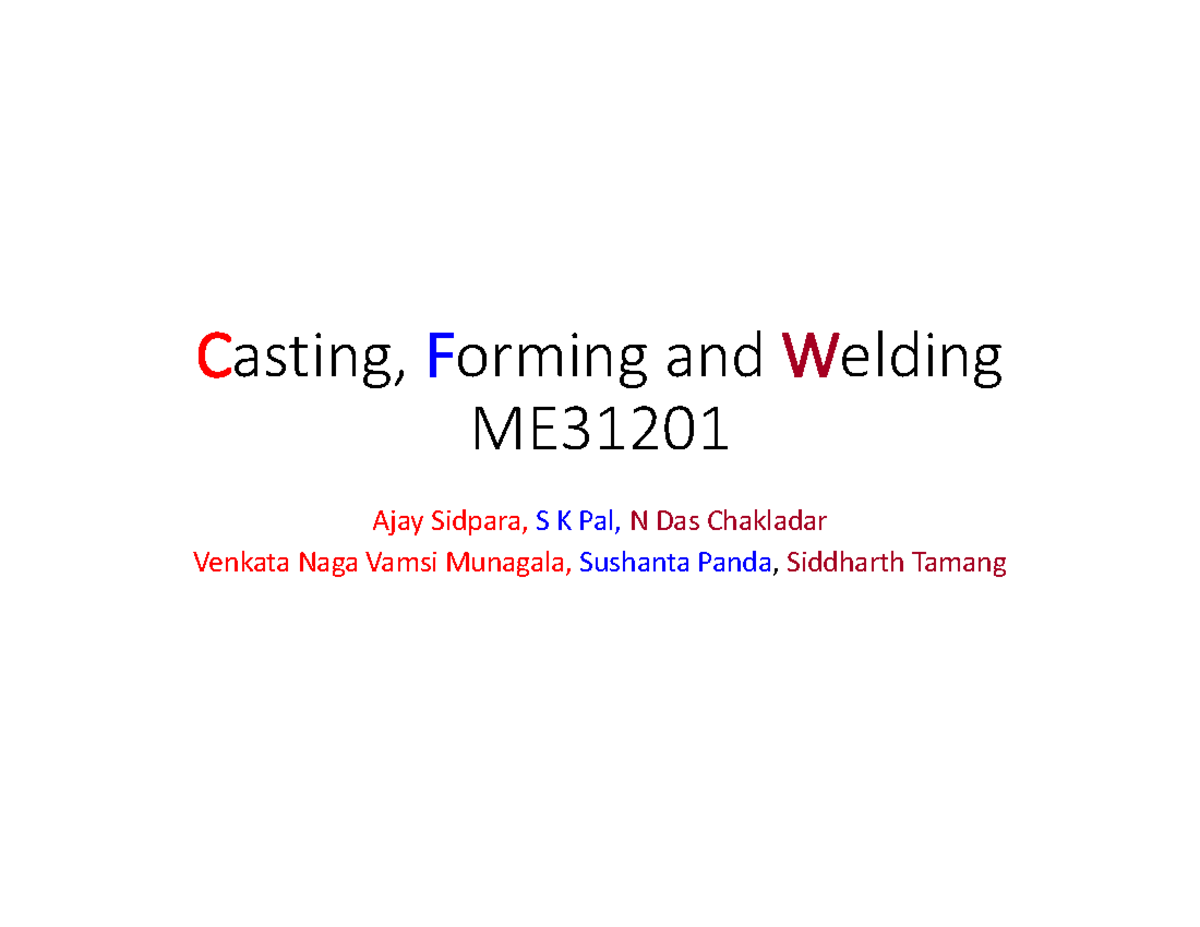 Casting slides 1-55 - Casting, Forming and Welding ME Ajay Sidpara, S K ...