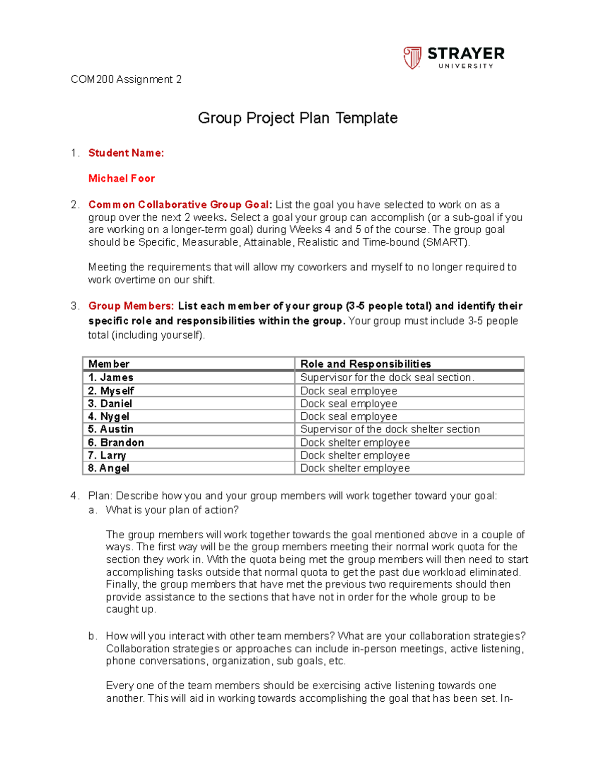 COM200 Week 4 Assignment - COM200 Assignment 2 Group Project Plan ...