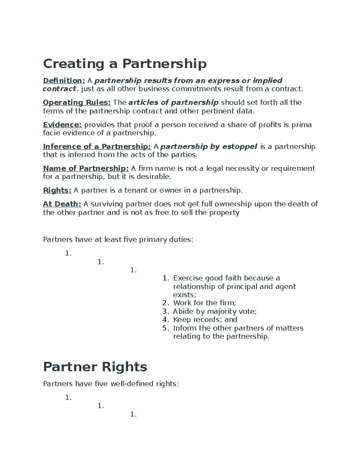 Creating a partnership - Creating a Partnership Definition: A ...