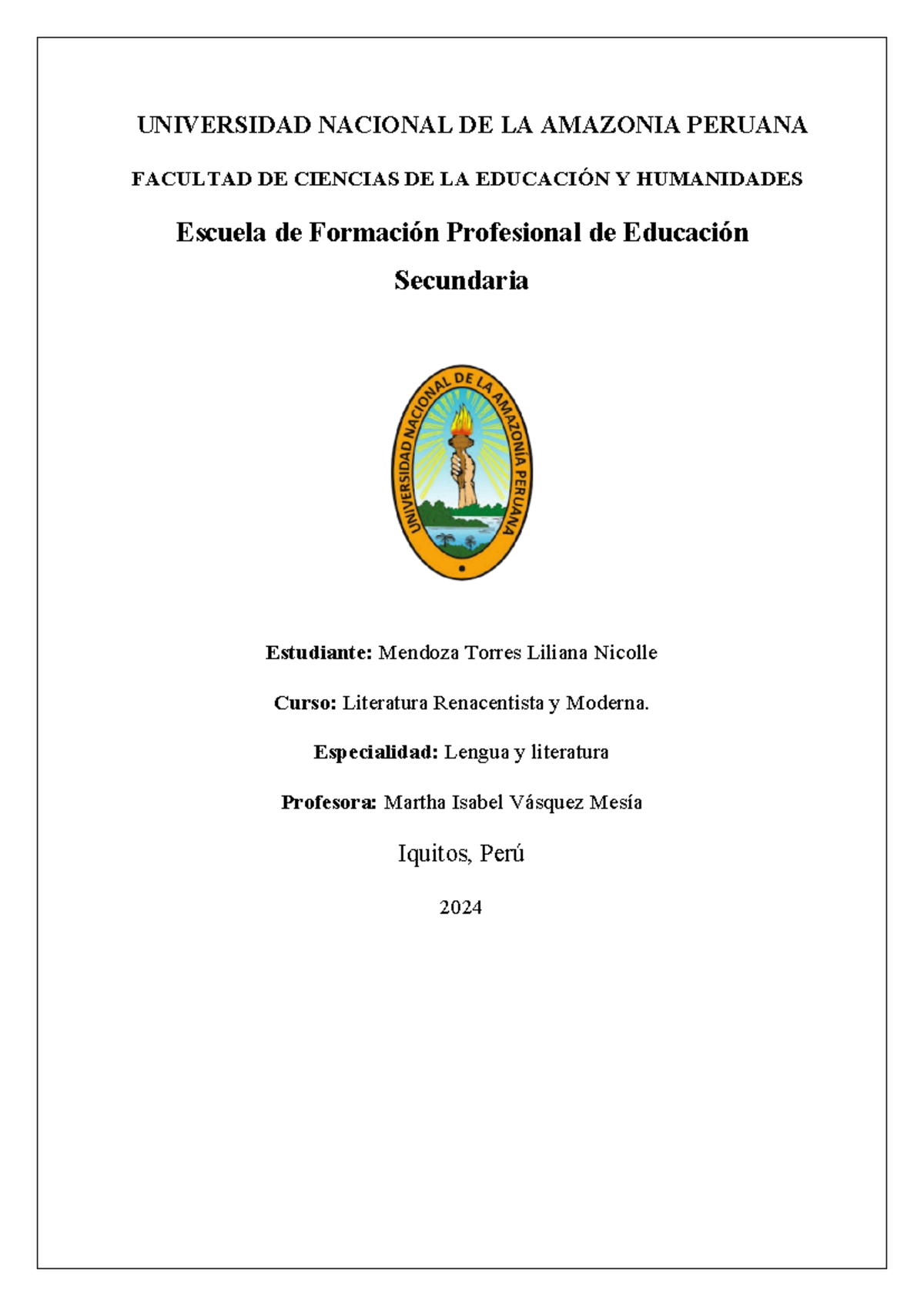 Análisis Literario - Otelo - UNIVERSIDAD NACIONAL DE LA AMAZONIA PERUANA FACULTAD DE CIENCIAS DE ...