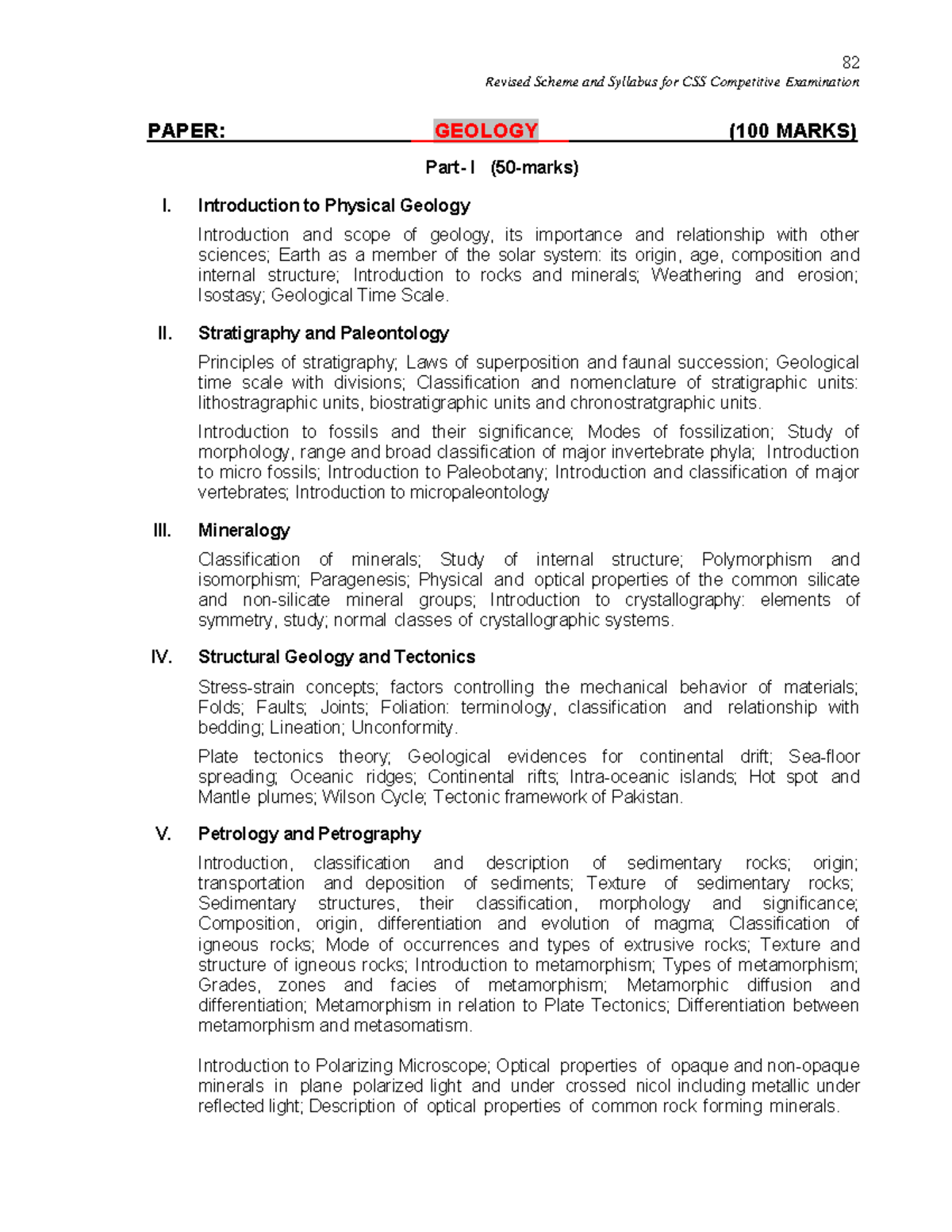 Css subject geology syllabus download - Revised Scheme and Syllabus for ...
