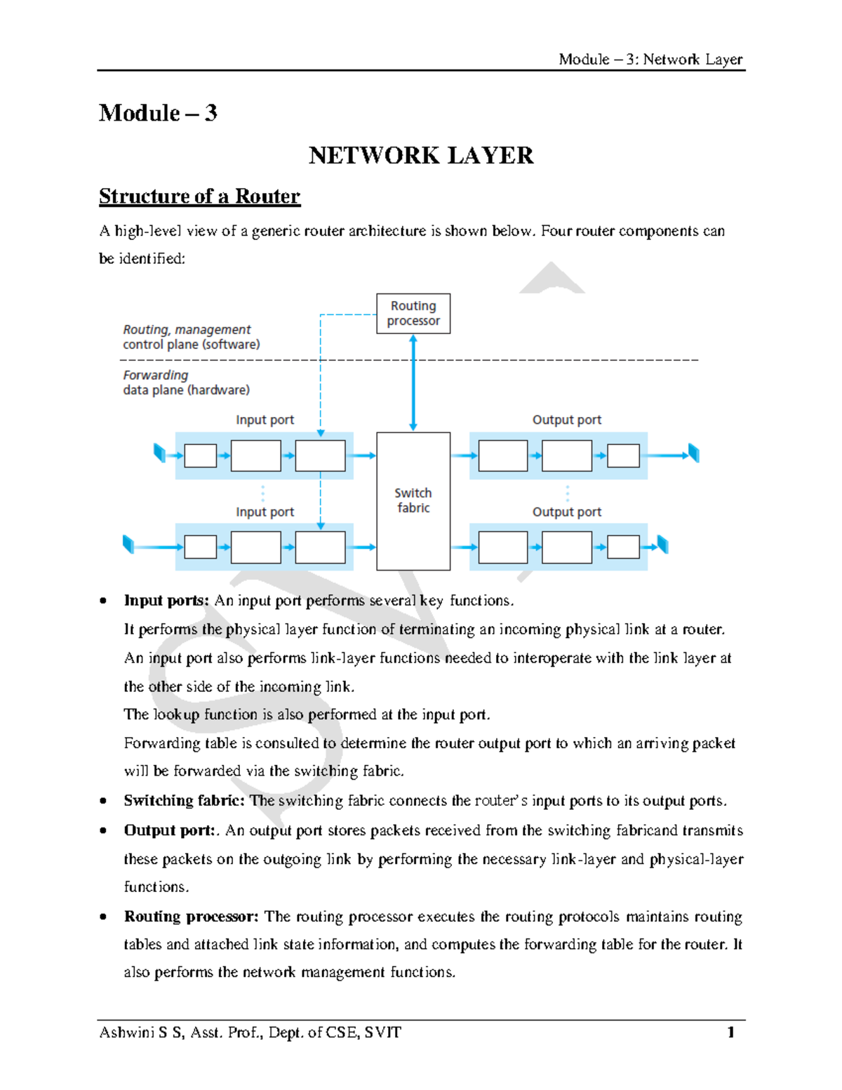CN-Module 3 - Imp notes - Module – 3 Structure of a Router NETWORK ...