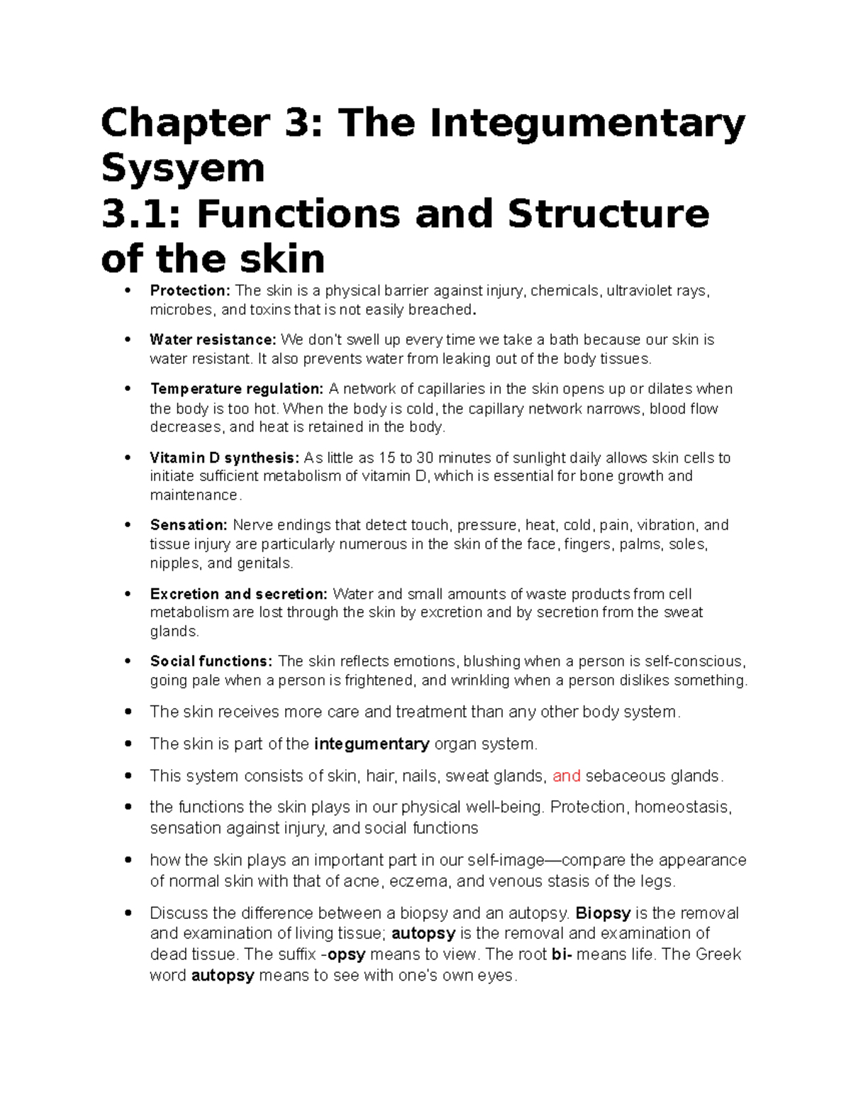 Chapter 3 Med Term Notes - Chapter 3: The Integumentary Sysyem 3 ...