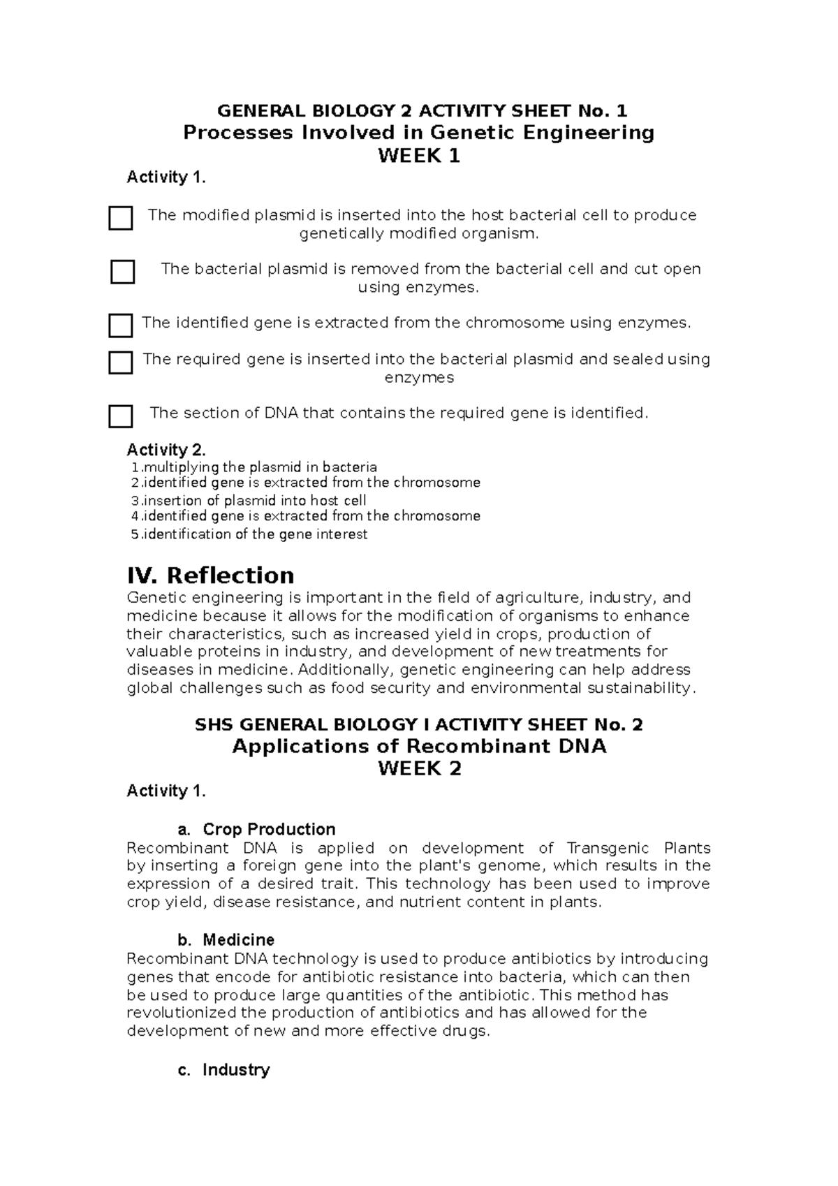 General Biology 2 Activity Sheet - GENERAL BIOLOGY 2 ACTIVITY SHEET No ...