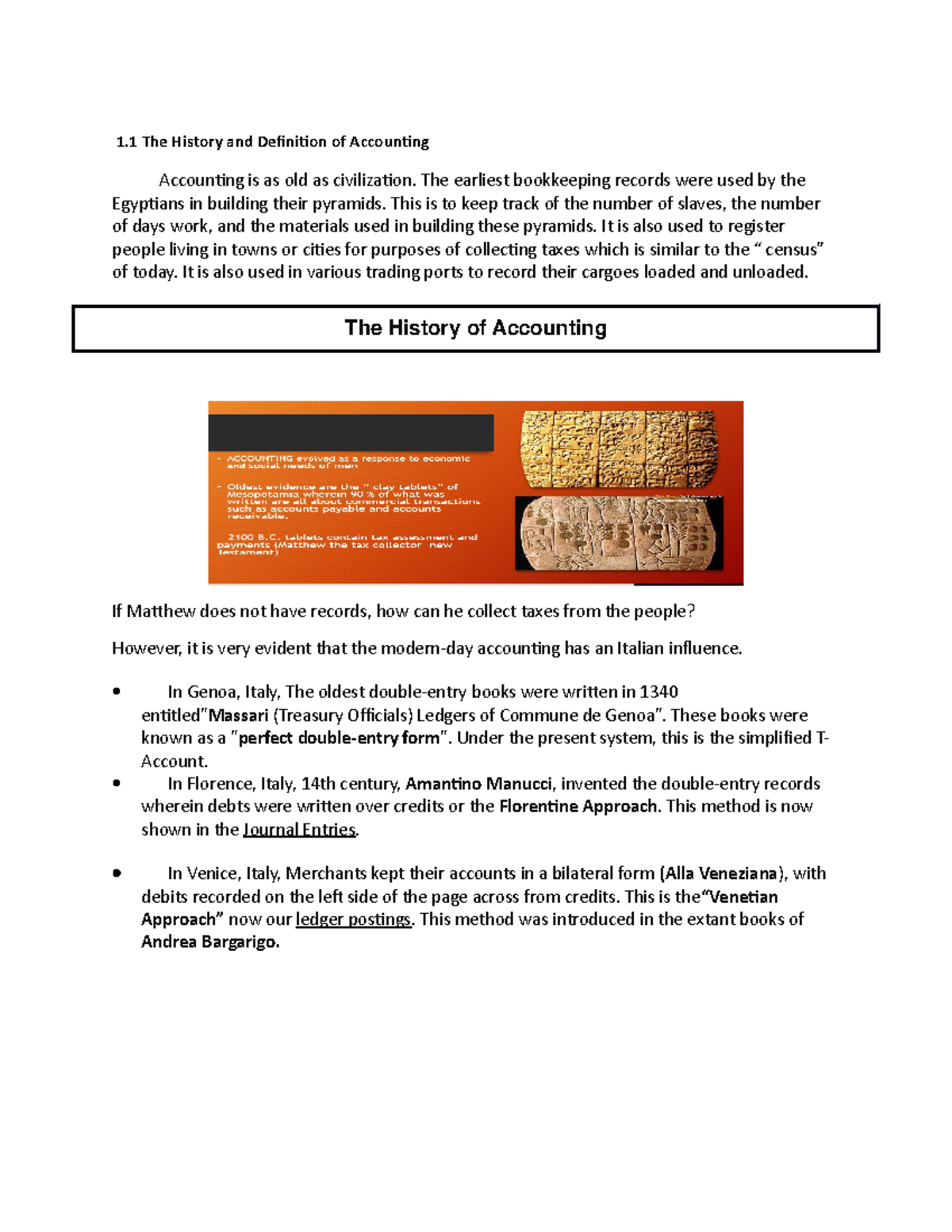 Lesson 1 - Lecture notes 1 - 1 The History and Definition of Accounting ...