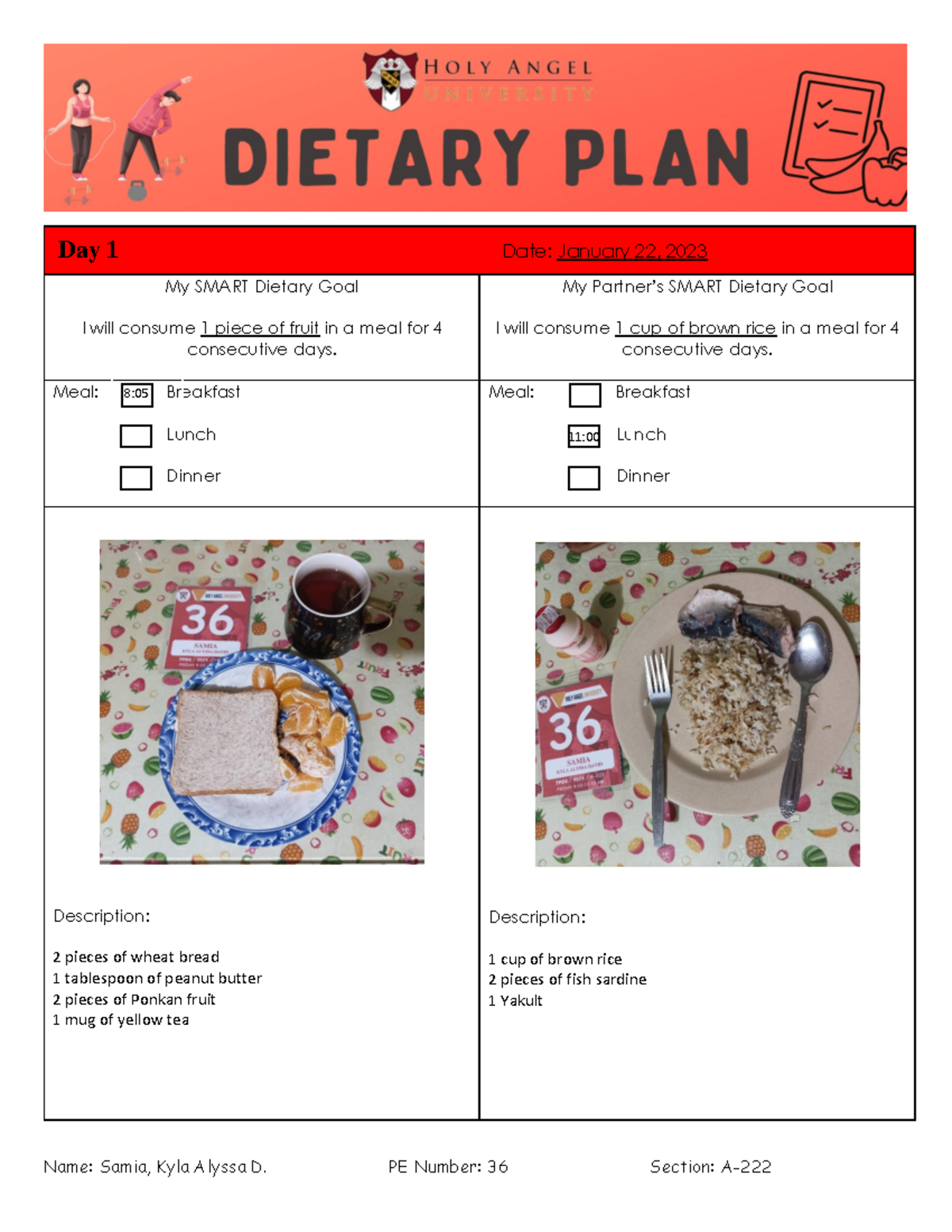 7PE4 33 Samia Dietary Plan - My SMART Dietary Goal I will consume 1 ...
