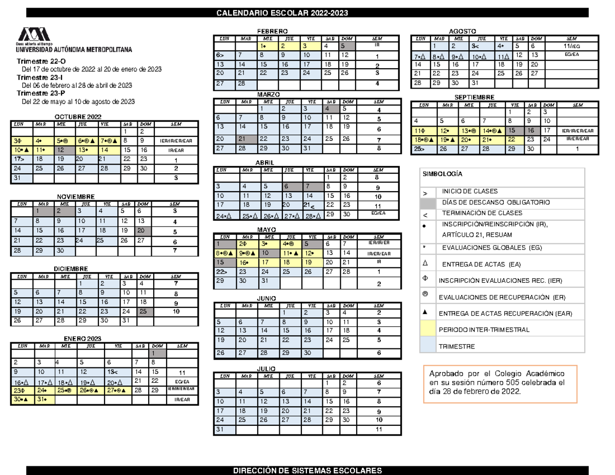 Calendario-Escolar-UAM-2022 2023 aprobado - CALENDARIO ESCOLAR 2022- DIRECCIÓN DE SISTEMAS ...