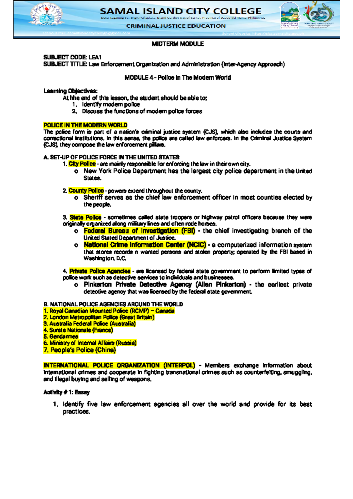LEA1 Midterm - MIDTERM MODULE SUBJECT CODE: LEA SUBJECT TITLE: Law ...