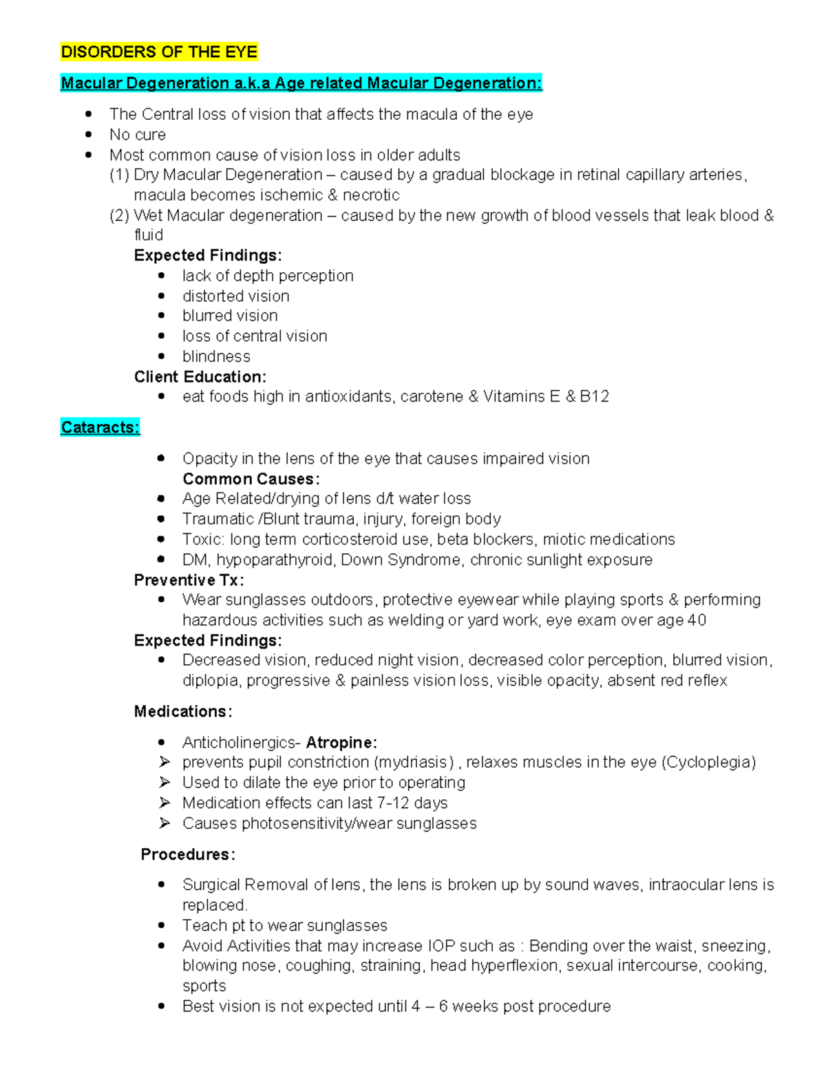 Midterm Study Guide - DISORDERS OF THE EYE Macular Degeneration a.k Age ...