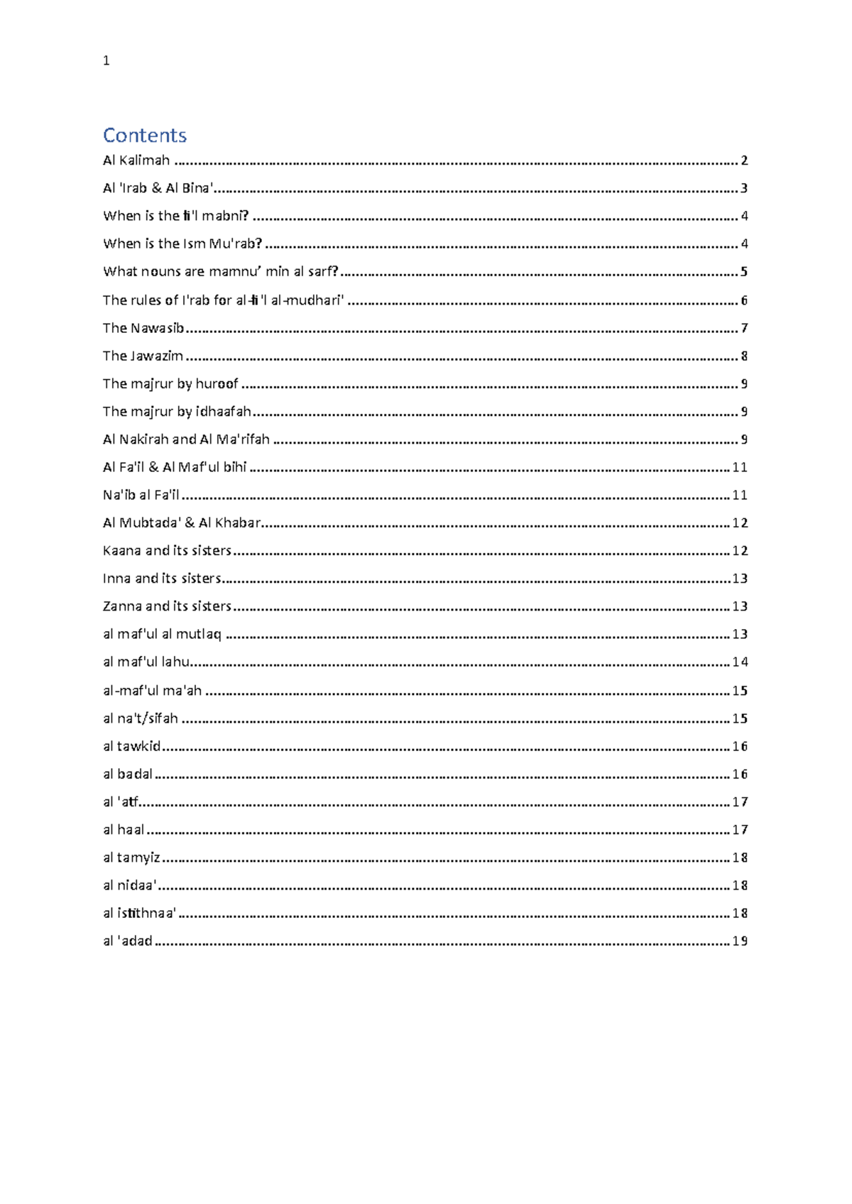 Arabic grammar 101 - Contents Al Kalimah Al 'Irab & Al - Studocu
