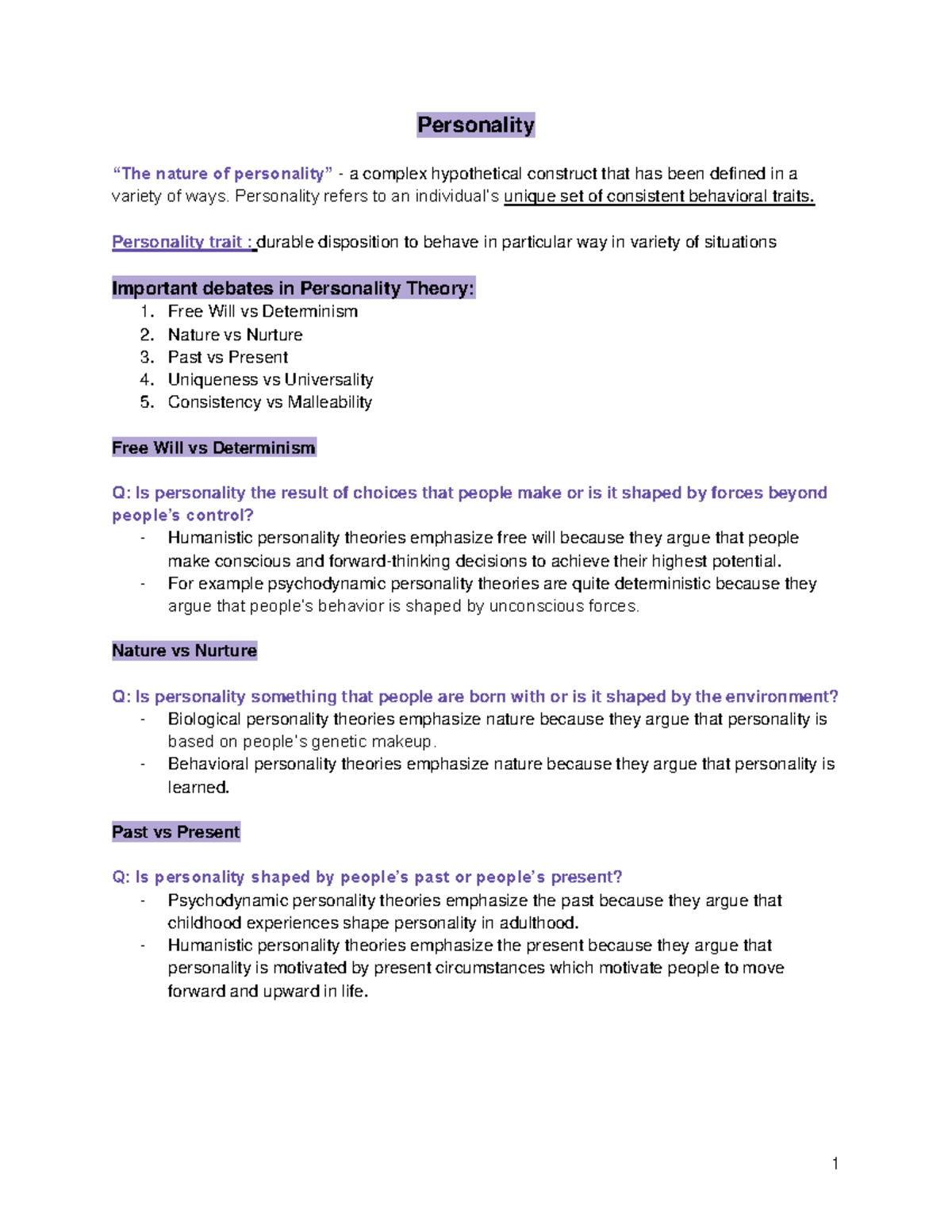 Personality - Personality “The nature of personality” - a complex ...