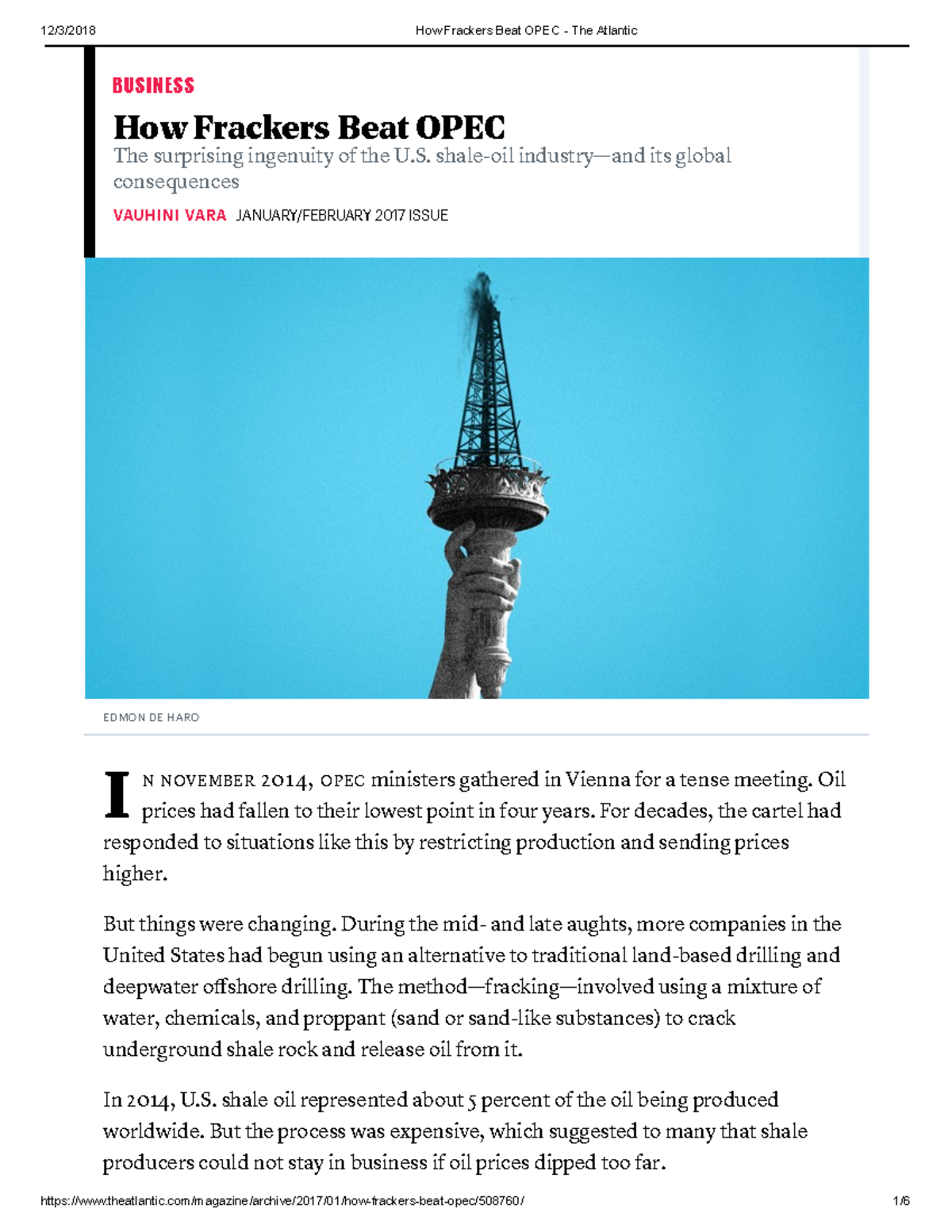 How Frackers Beat OPEC - The Atlantic - 12/3/2018 How Frackers Beat ...